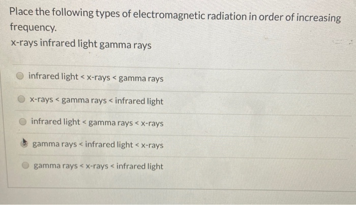 Solved Place the following types of electromagnetic | Chegg.com