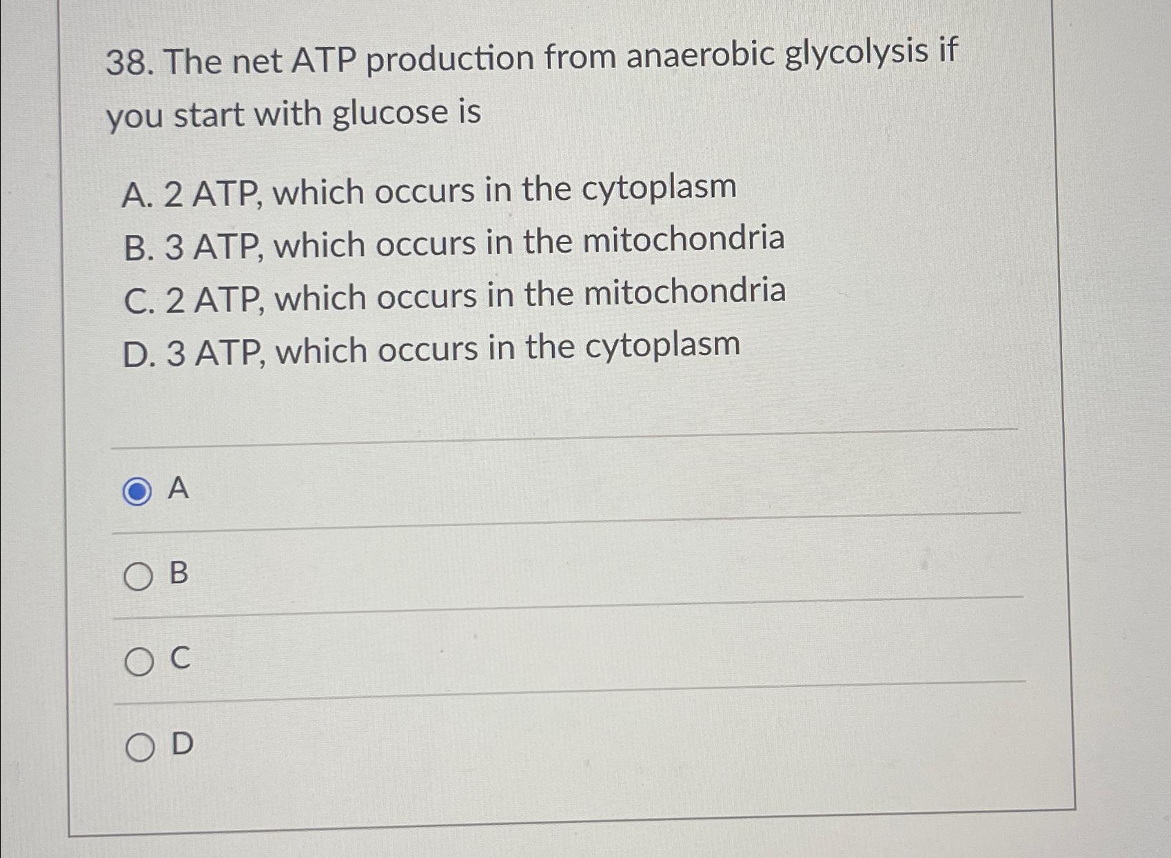 Solved The net ATP production from anaerobic glycolysis if | Chegg.com