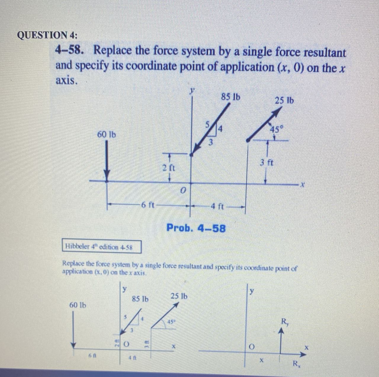 Solved QUESTION 4:4-58. ﻿Replace the force system by a | Chegg.com