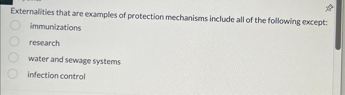 Solved Externalities that are examples of protection | Chegg.com