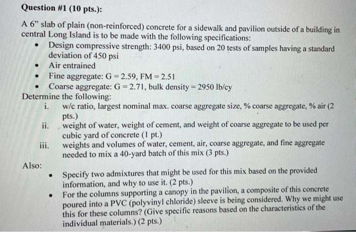 Solved A 6" slab of plain (non-reinforced) concrete for a | Chegg.com