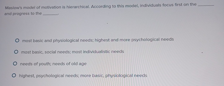 High Quality SOLUTION Maslow's model of motivation is hierarchical. | Chegg.com