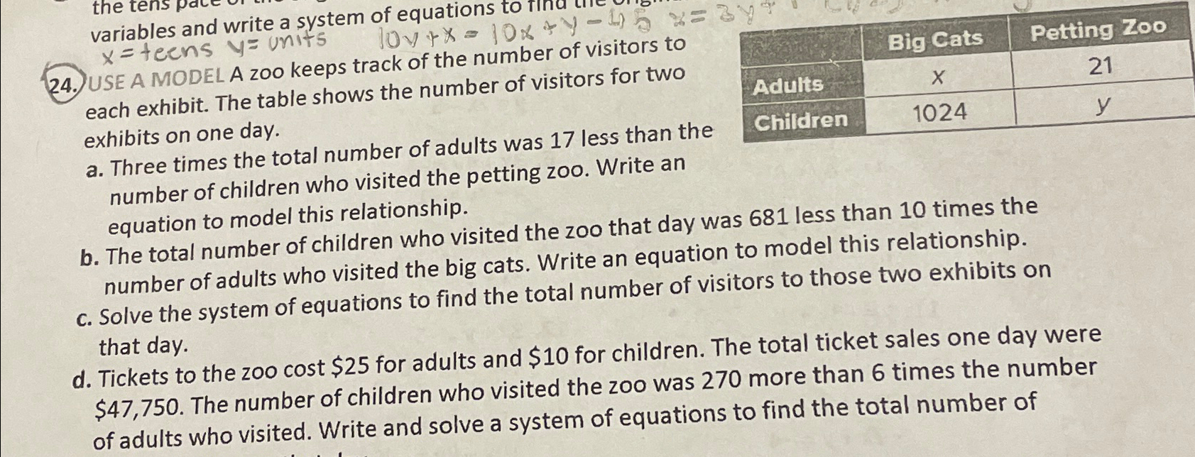 Solved 24. ﻿USE A MODEL A zoo keeps track of the number of | Chegg.com