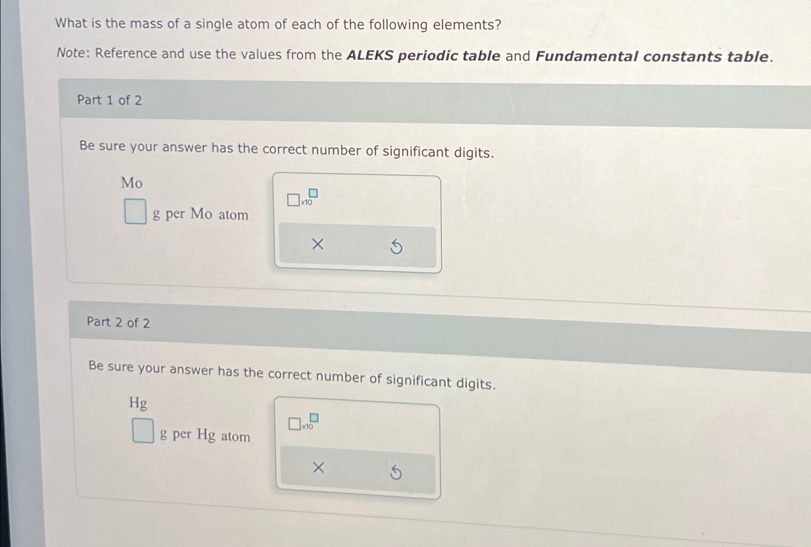 Solved What is the mass of a single atom of each of the | Chegg.com