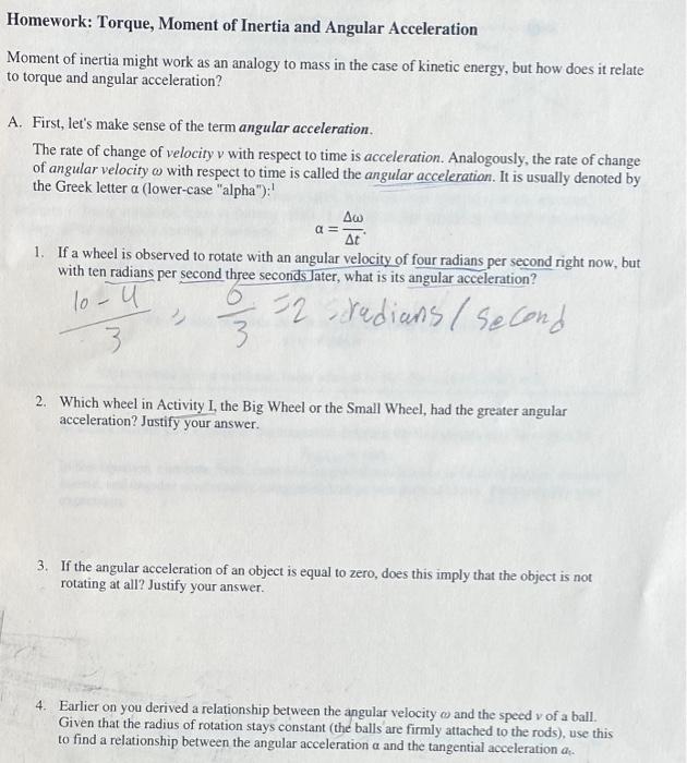 Solved Homework: Torque, Moment of Inertia and Angular | Chegg.com