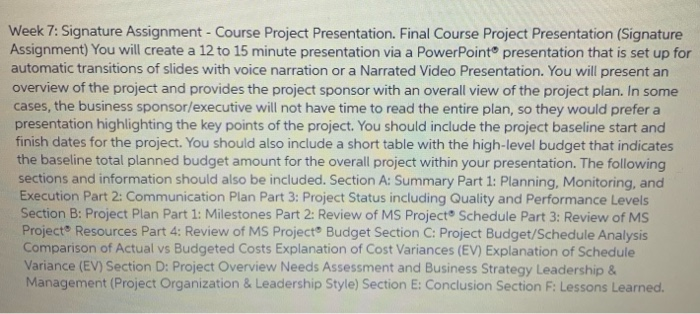 Week 7: Signature Assignment - Course Project | Chegg.com