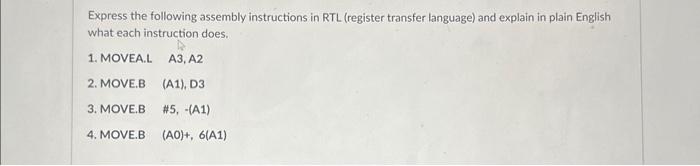 Solved Express the following assembly instructions in RTL | Chegg.com