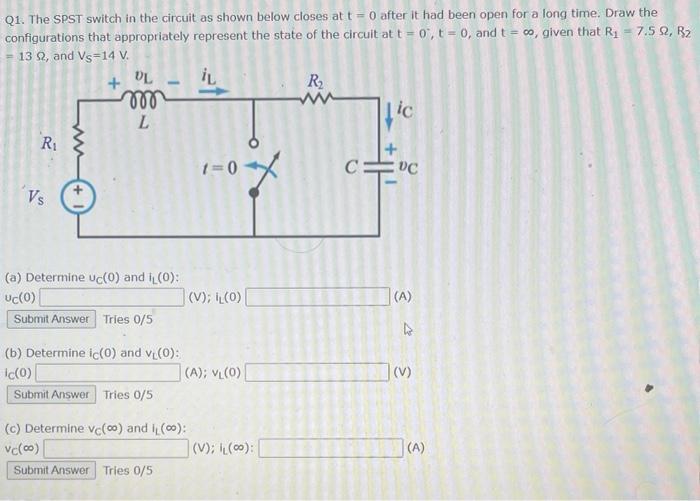 Solved Q1. The SPST switch in the circuit as shown below | Chegg.com