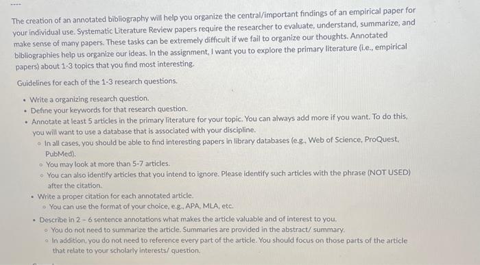 Solved Research Questions & Annotated Bibliography. you can | Chegg.com