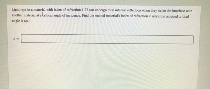 Solved Light rays in a material with index of refrection | Chegg.com