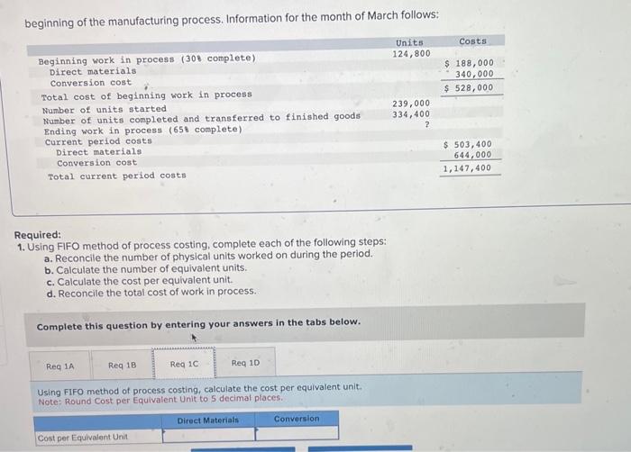 Solved Required: 1. Using FIFO method of process costing, | Chegg.com