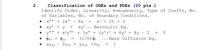 Solved . 2. Classification of ODEs and PDEs (20 pts.) | Chegg.com