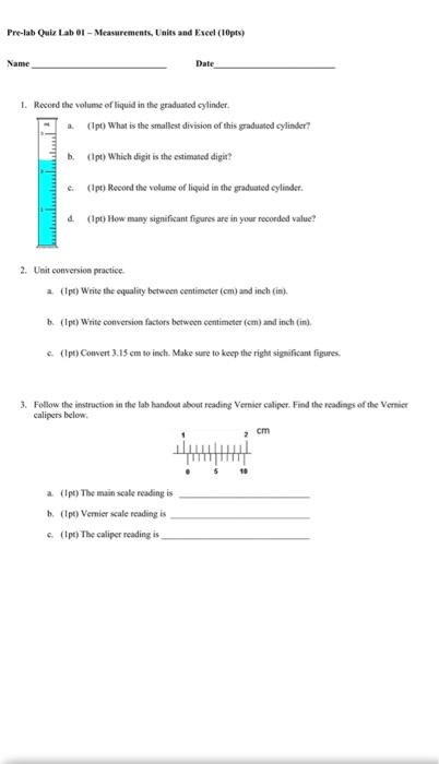 Pre-lab Quic Lab et - Measurements, Lnits and Exeet | Chegg.com