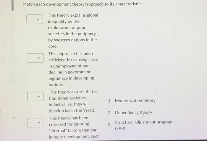 Match each development theory/approach to its | Chegg.com