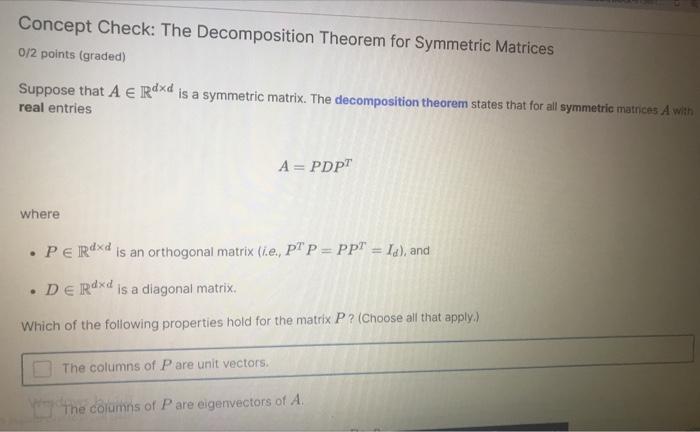 Solved Concept Check: The Decomposition Theorem for | Chegg.com