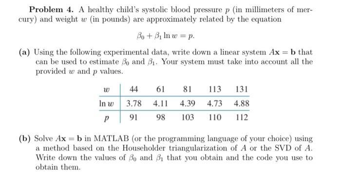 Solved Problem 4. A healthy child's systolic blood pressure | Chegg.com