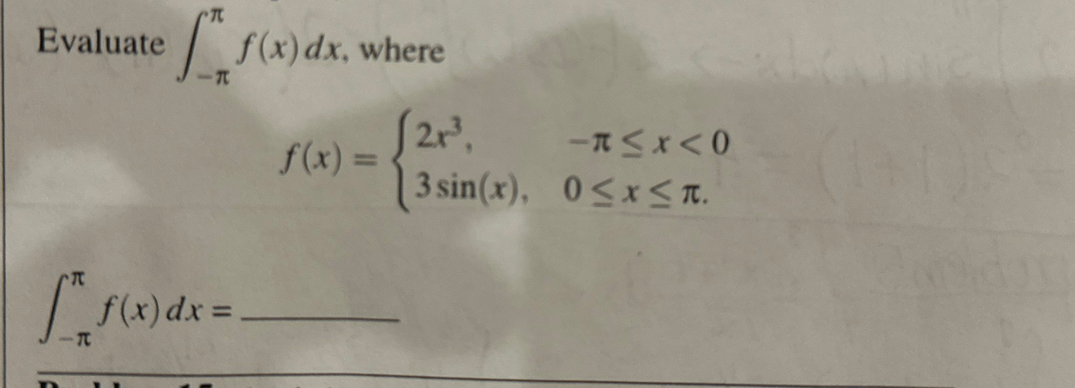 Solved Evaluate ∫-ππf(x)dx, | Chegg.com