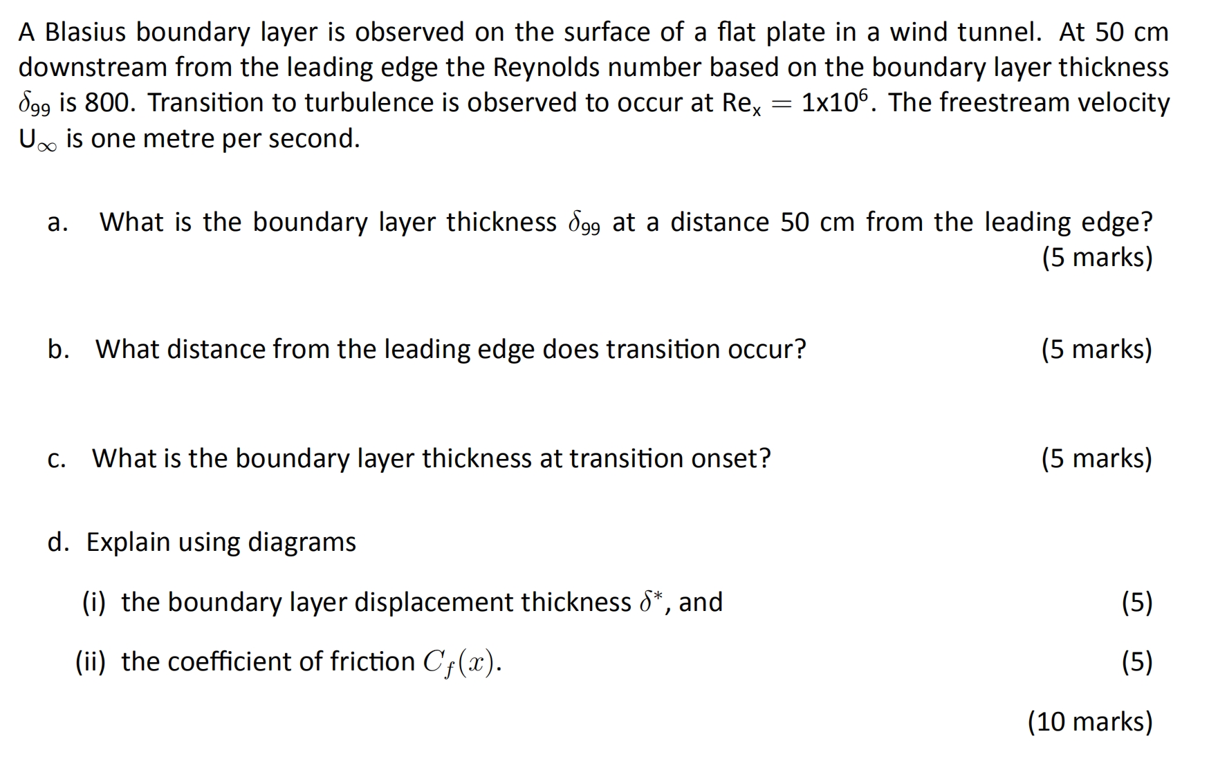 Solved ProblemA Blasius boundary layer is observed on the | Chegg.com