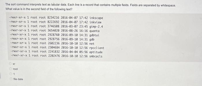 Solved The sort command interprets text as tabular data. | Chegg.com