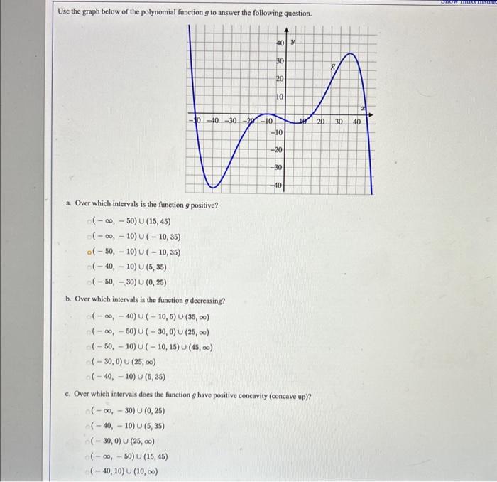 Solved Use the graph below of the polynomial function g to | Chegg.com