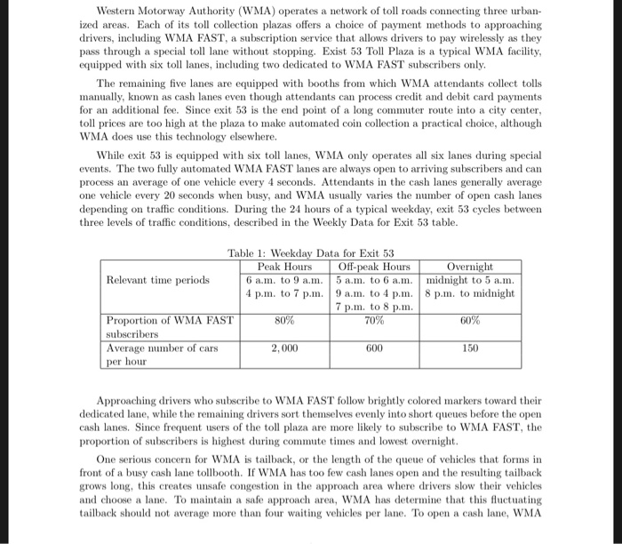 Solved Western Motorway Authority (WMA) operates a network | Chegg.com