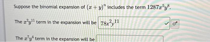 Solved Suppose The Binomial Expansion Of X Y N Includes The Chegg
