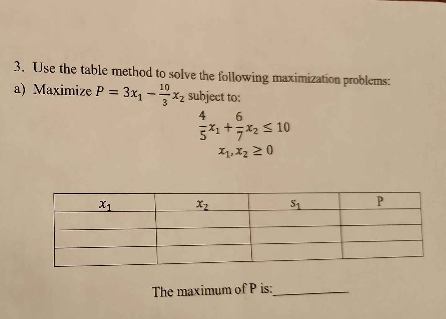 Solved use the table method to solve the following | Chegg.com