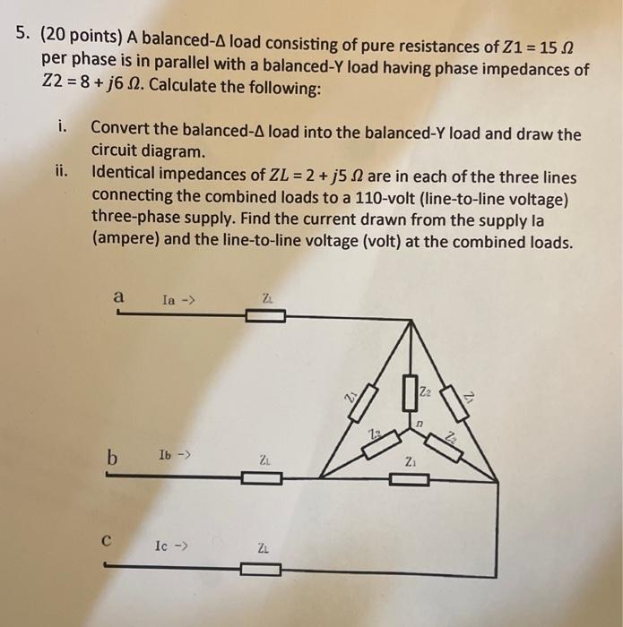 Solved (20 points) A balanced- Δ load consisting of pure | Chegg.com