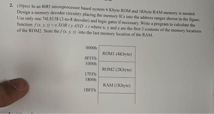 Solved 2. (30pts) In an 8085 microprocessor based system 6 | Chegg.com