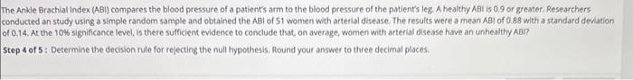 Solved The Ankle Brachial index (ABi) compares the blood | Chegg.com