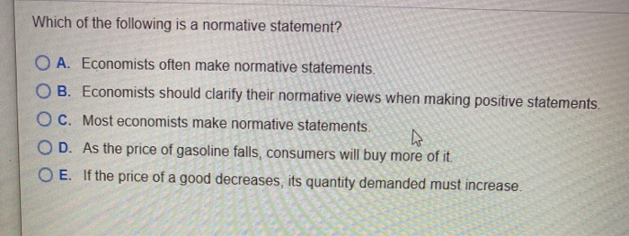 Solved Which of the following is a normative statement? O A. | Chegg.com