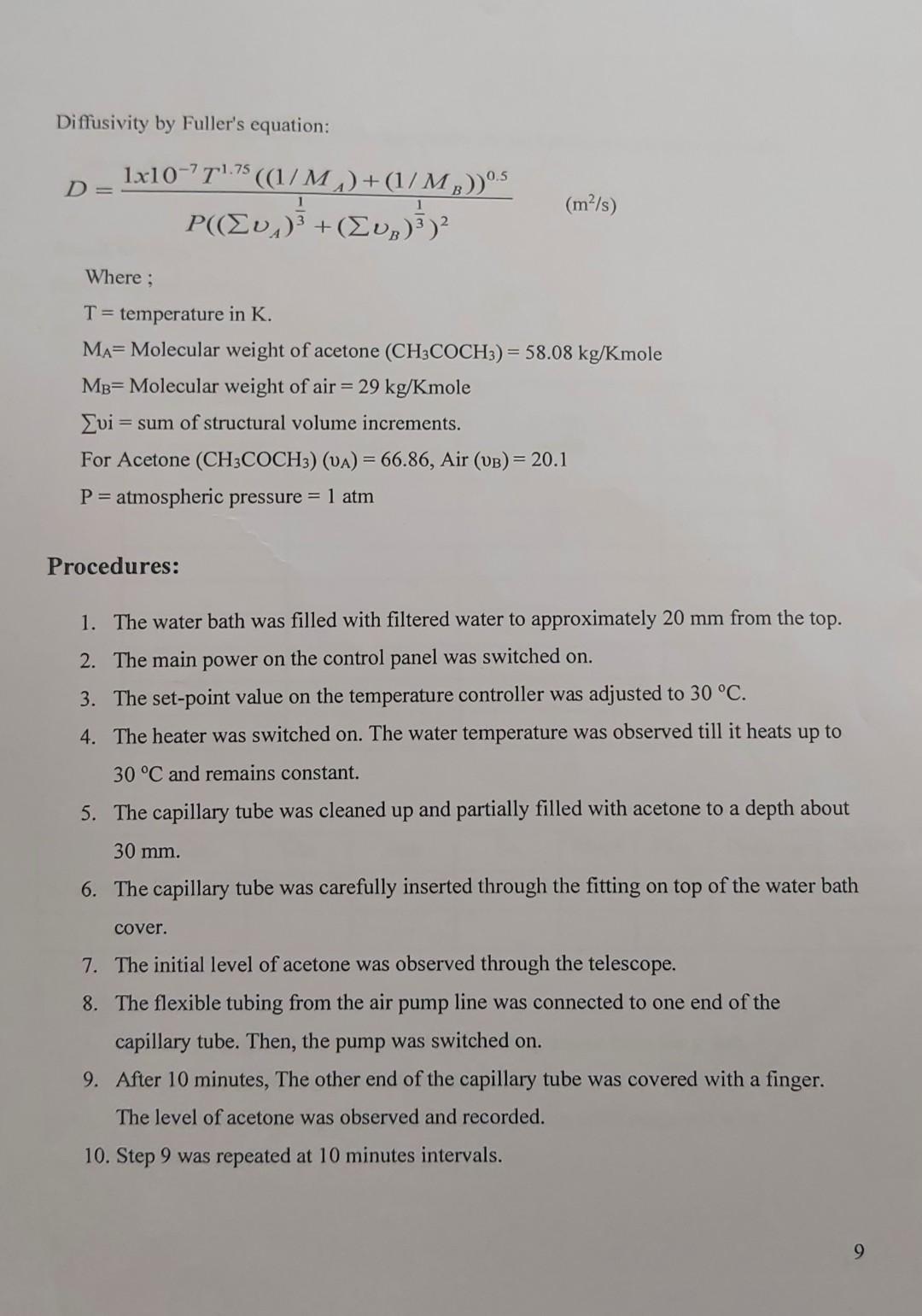 Solved Objective: - To determine the diffusivity of the | Chegg.com