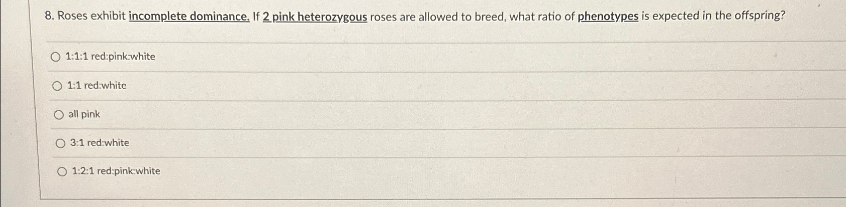 Solved Roses exhibit incomplete dominance. If 2? ﻿pink | Chegg.com