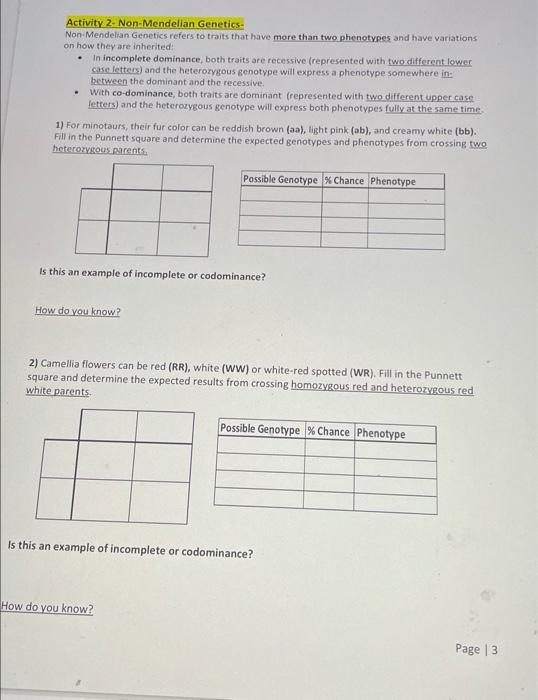 Solved Activity 2. Non-Mendelian Genetics Non Mendelian | Chegg.com