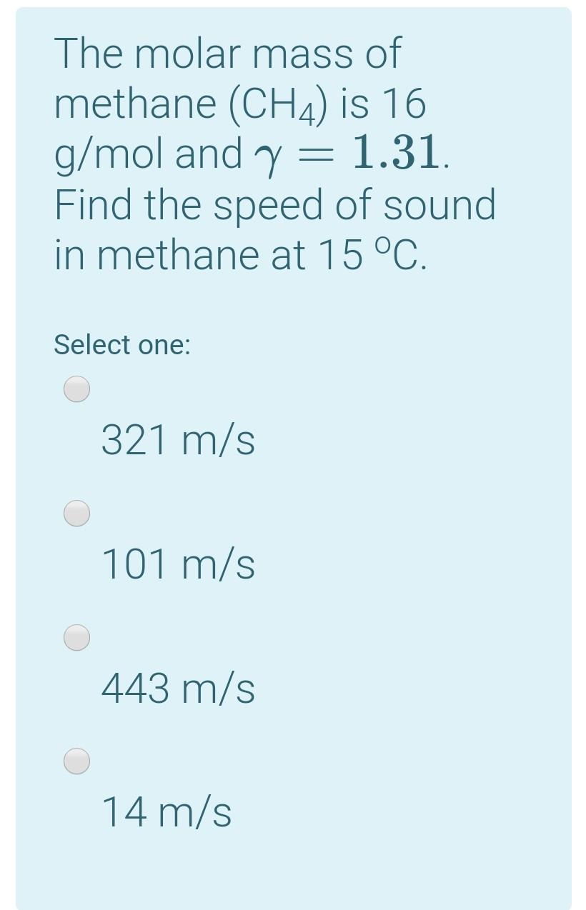 Solved The molar mass of methane (CH4) is 16 g/mol and | Chegg.com
