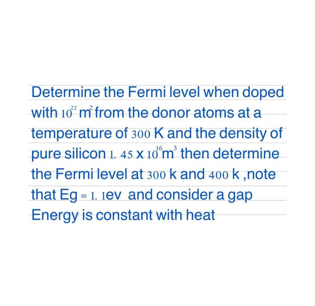 Solved Determine the Fermi level when doped with 10m from | Chegg.com