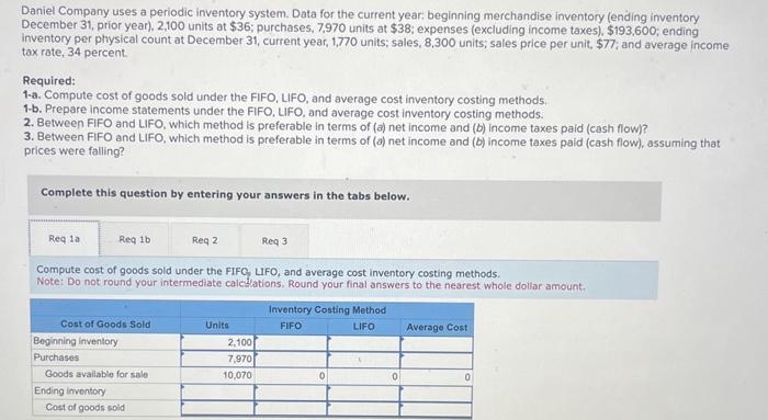 Solved Daniel Company uses a periodic inventory system. Data | Chegg.com