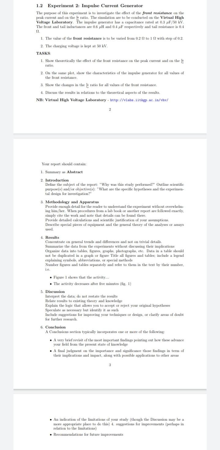 Solved 1.2 Experiment 2: Impulse Current Generator The | Chegg.com