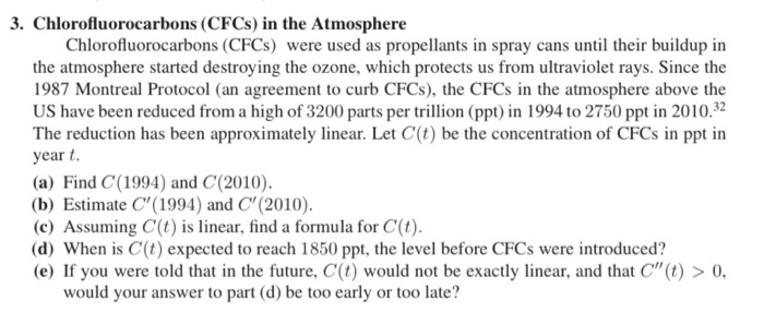 Solved 3. Chlorofluorocarbons (CFCs) in the Atmosphere | Chegg.com