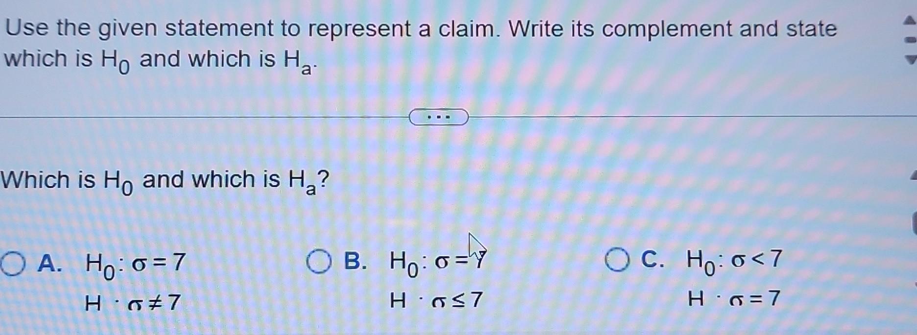 Solved Use the given statement to represent a claim. Write | Chegg.com