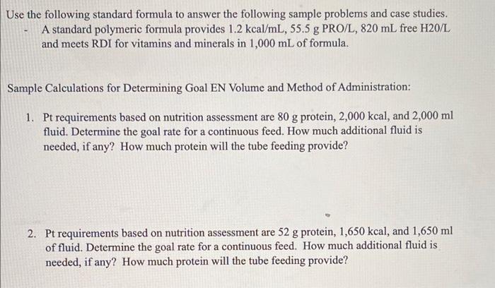 Use the following standard formula to answer the | Chegg.com