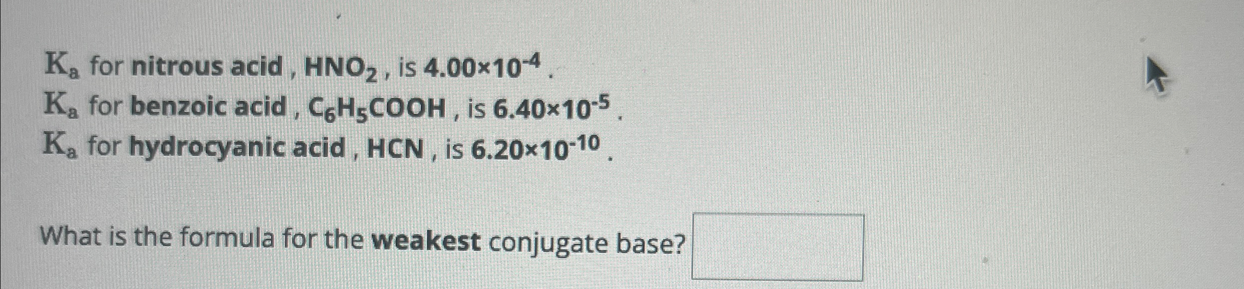 Solved Ka ﻿for nitrous acid, HNO2, ﻿is 4.00×10-4.Ka ﻿for | Chegg.com