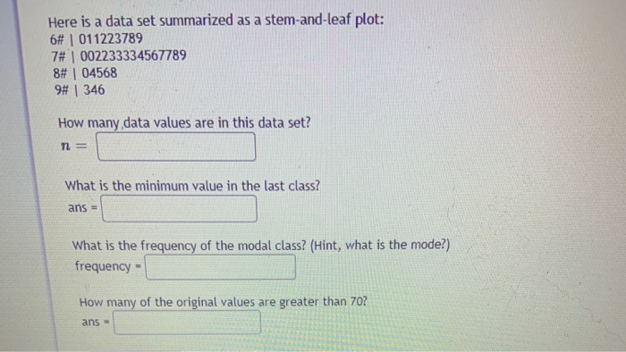 Solved Here is a data set summarized as a stem-and-leaf | Chegg.com