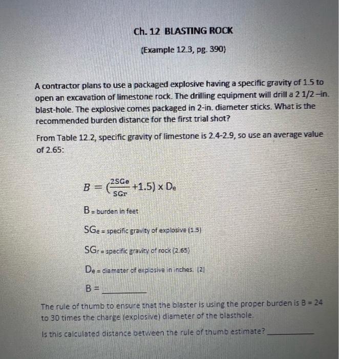 Solved Ch. 12 BLASTING ROCK (Example 12.3, pg. 390) A | Chegg.com