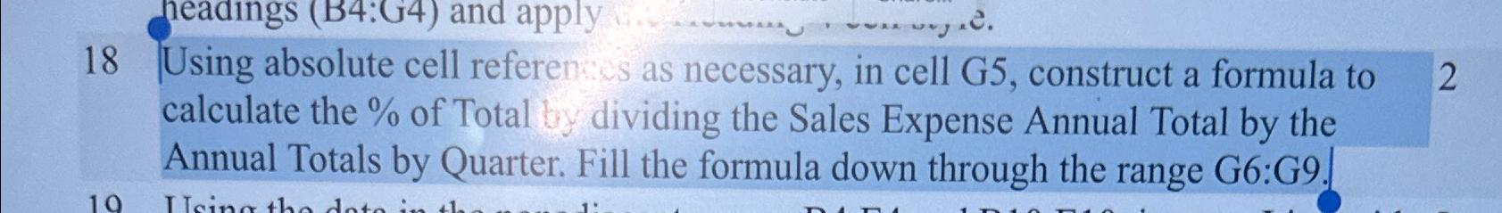 Solved 18 ﻿Using absolute cell referen as as necessary, in | Chegg.com