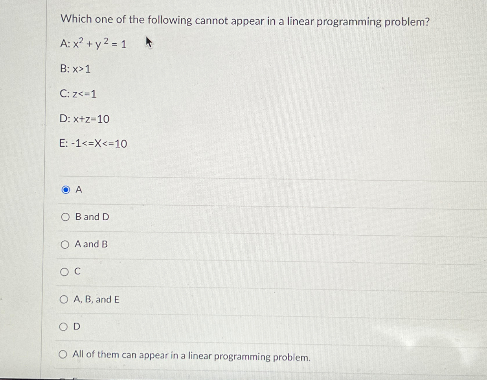 Solved Which one of the following cannot appear in a linear | Chegg.com