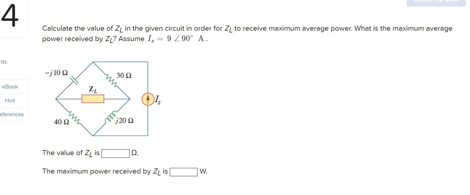 Calculate the value of ZL in the given circuit in | Chegg.com