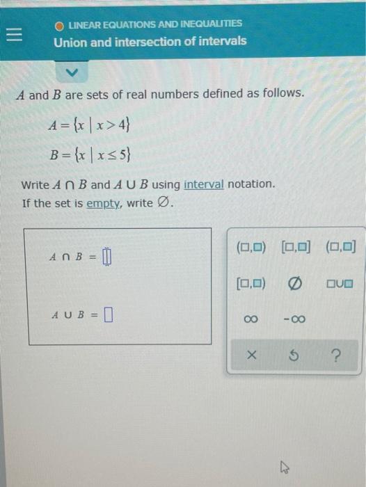 Solved = O LINEAR EQUATIONS AND INEQUALITIES Union and | Chegg.com