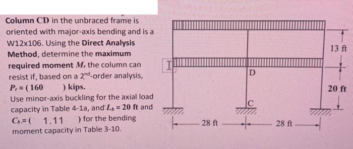 Solved Column CD in the unbraced frame is oriented with | Chegg.com