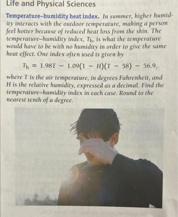 Solved Life and Physical Sciences Temperature-humidity heat | Chegg.com